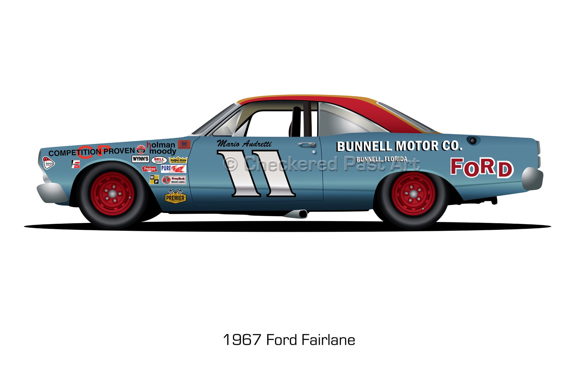 Mario Andretti 1967 Ford Fairlane Daytona 500 Illustration (digital ...
