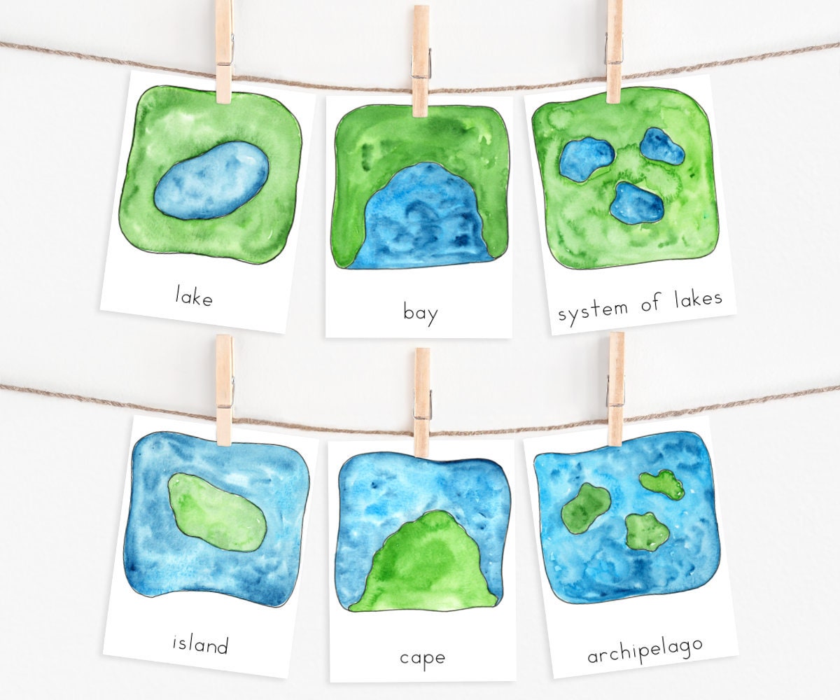 Landforms Flashcards Montessori Homeschool 3 Part Cards - Etsy