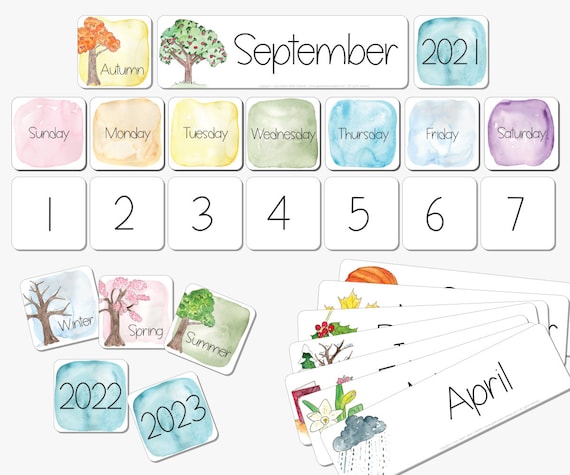 ENGLISH Classroom Calendar Watercolor Homeschool Printable - Etsy