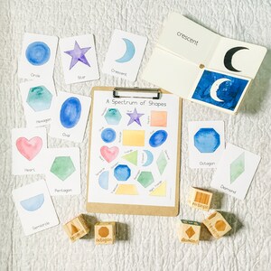Watercolor Shapes Poster and 3 Part Cards Homeschool Montessori Early ...