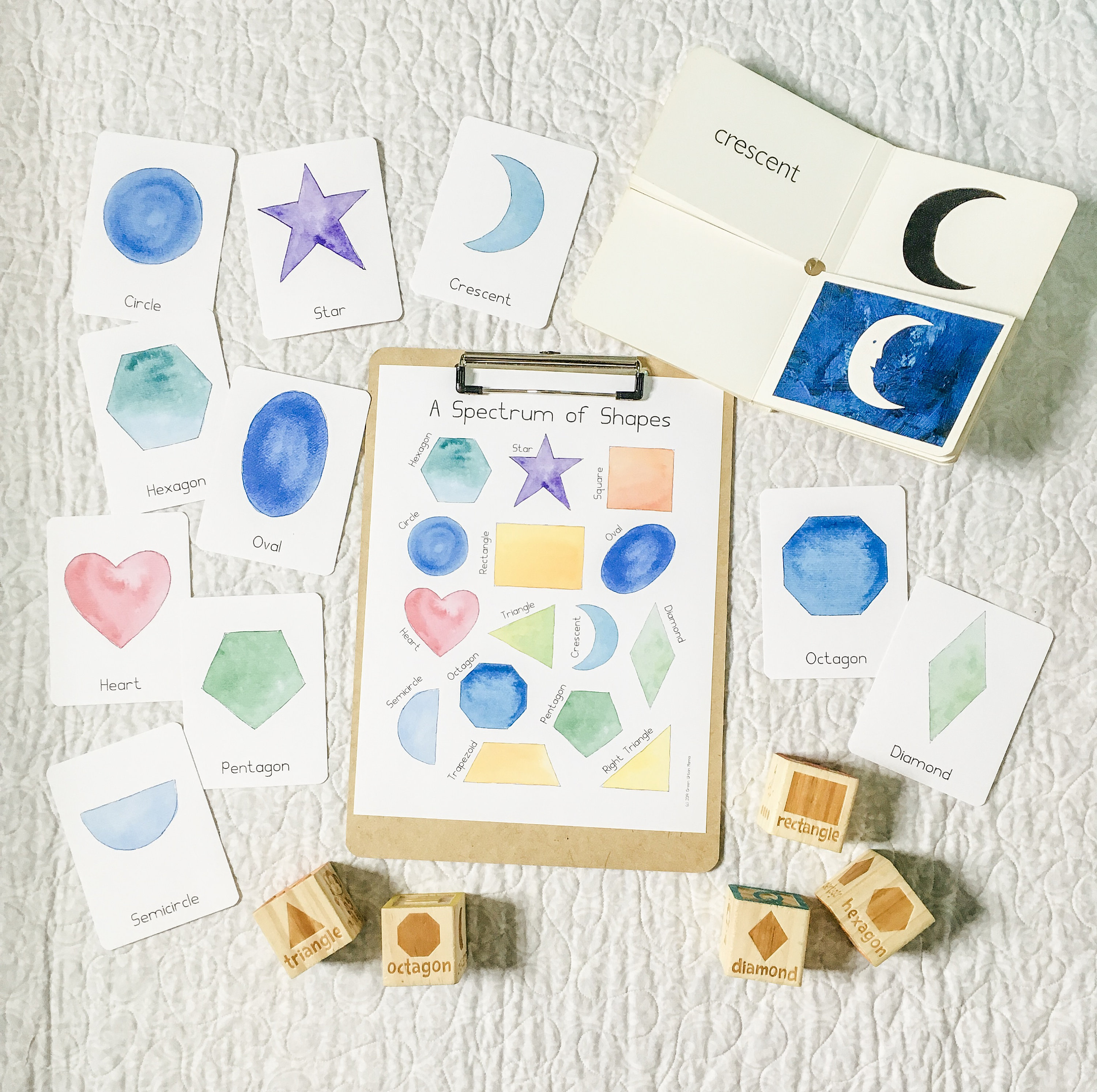 Watercolor Shapes Poster and 3 Part Cards Homeschool Montessori Early ...