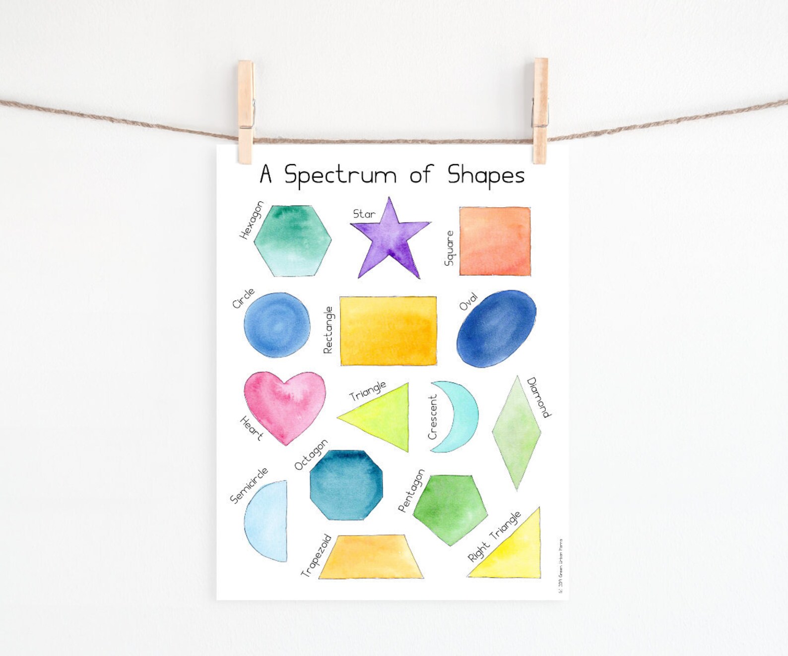 Watercolor Shapes Poster and 3 Part Cards Homeschool Montessori Early ...