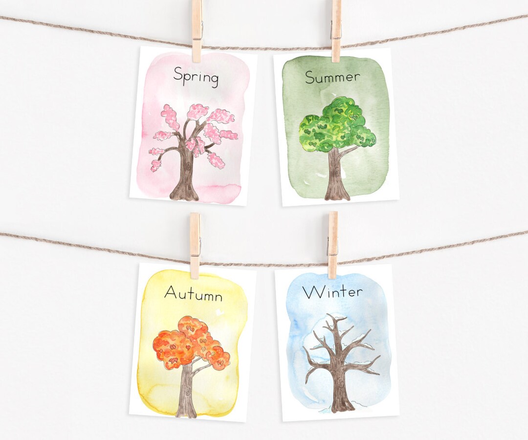 ENGLISH Seasons 3 Part Cards and Mini Poster in Manuscript and Cursive ...