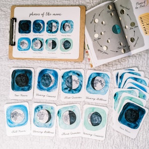 Moon Phases Flashcards, Montessori Homeschool Charlotte Mason Nature ...