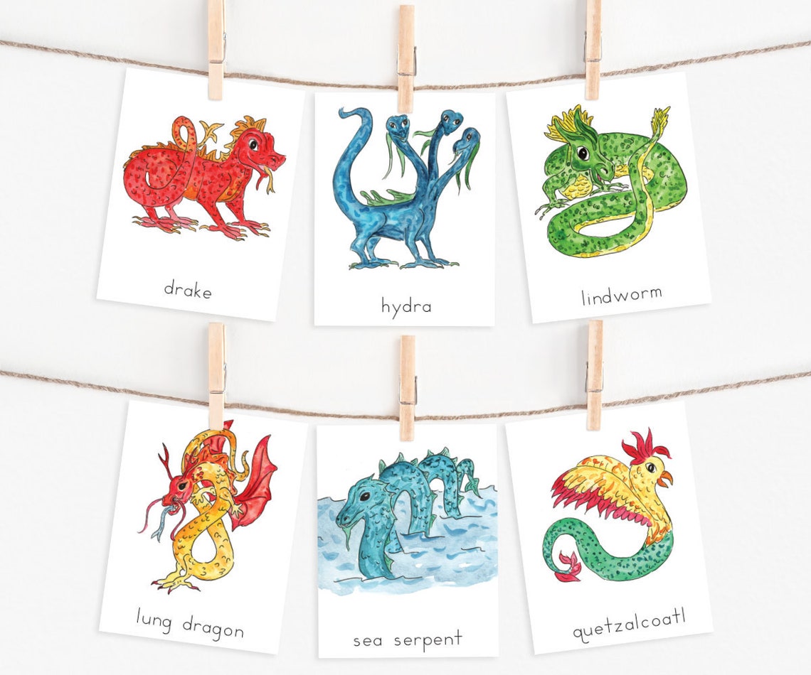 Dragon Types Flashcards | Homeschool Fairy Tales Fantasy Printables - Etsy