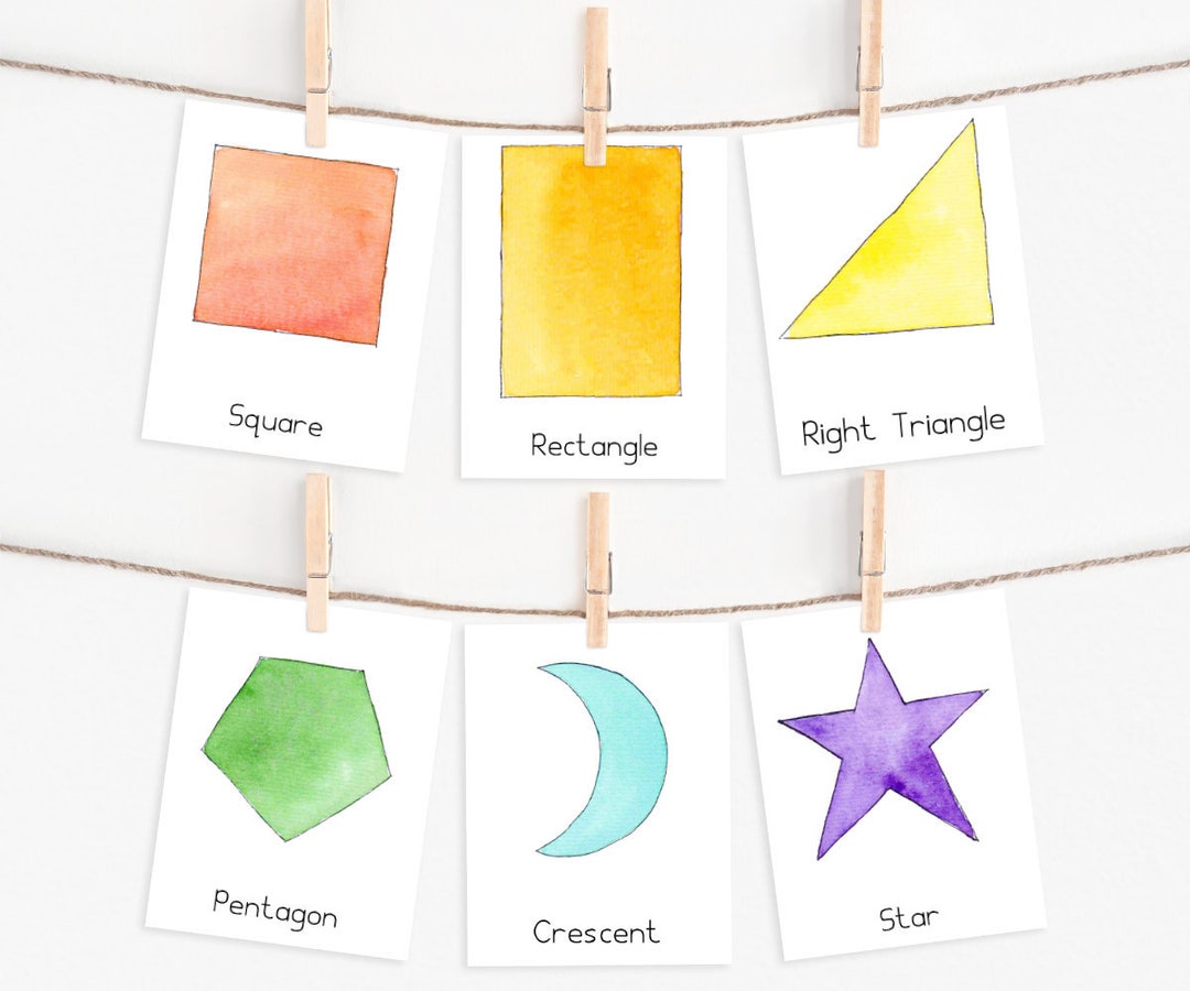 Watercolor Shapes Poster and 3 Part Cards Homeschool Montessori Early ...