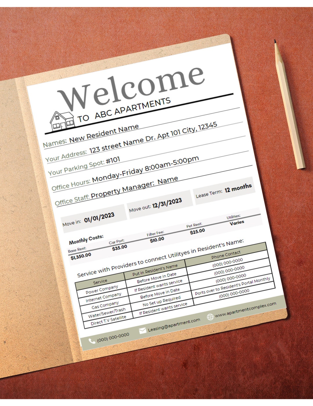 Move in Packet Top Sheet / Editable in Canva / Property - Etsy