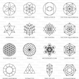 Sacred Geometry Gold PNG Pack | Metatron's Cube, Flower of Life, Sri ...