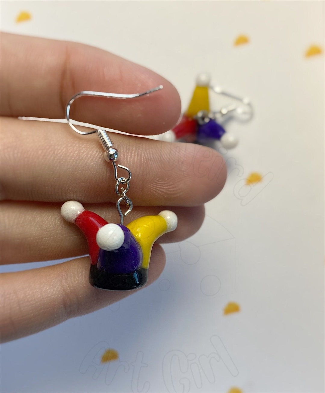Jester Hat Earrings, Clay Jester Hat, Red Purple Yellow Hat, Jester Hat ...