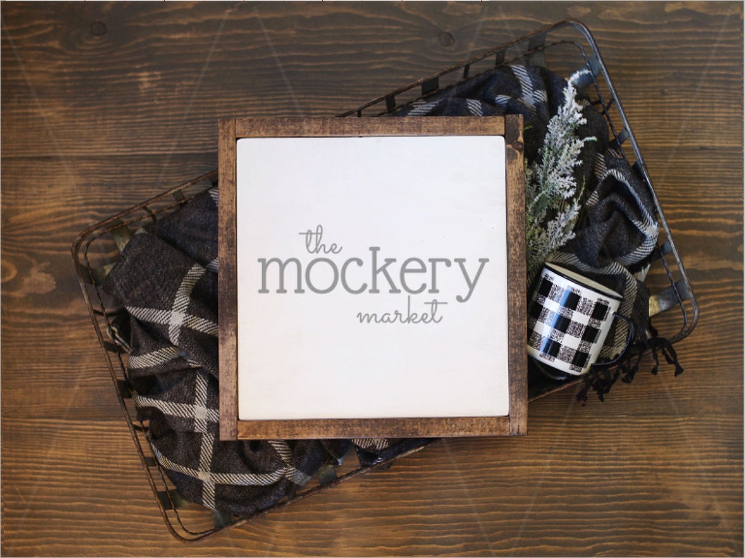 Holiday Buffalo Plaid Framed Wood Sign Mock up | Instant Download ...