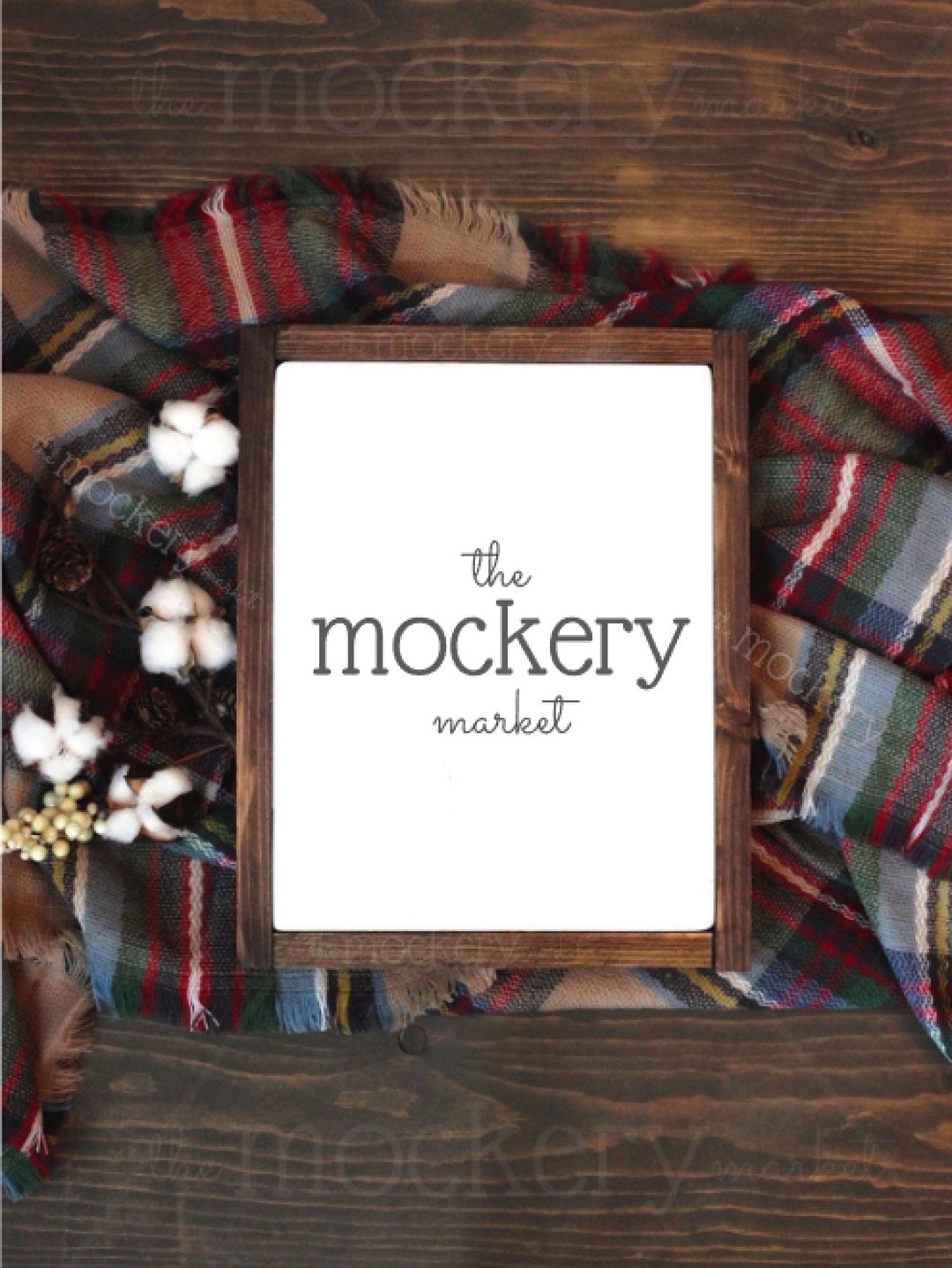 Vertical Plaid Framed Wood Sign Mock up | Instant Download | Flat Lay ...