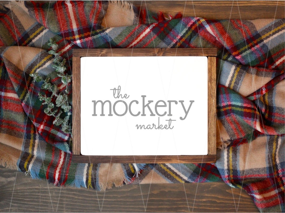 Holiday Fall Plaid Framed Wood Sign Mock up | Instant Download | Flat ...