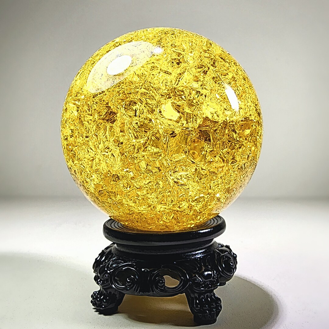 80mm Citrine Crystal Ball, Yellow Crackle Glass Gazing Ball, 3.15 Inch ...