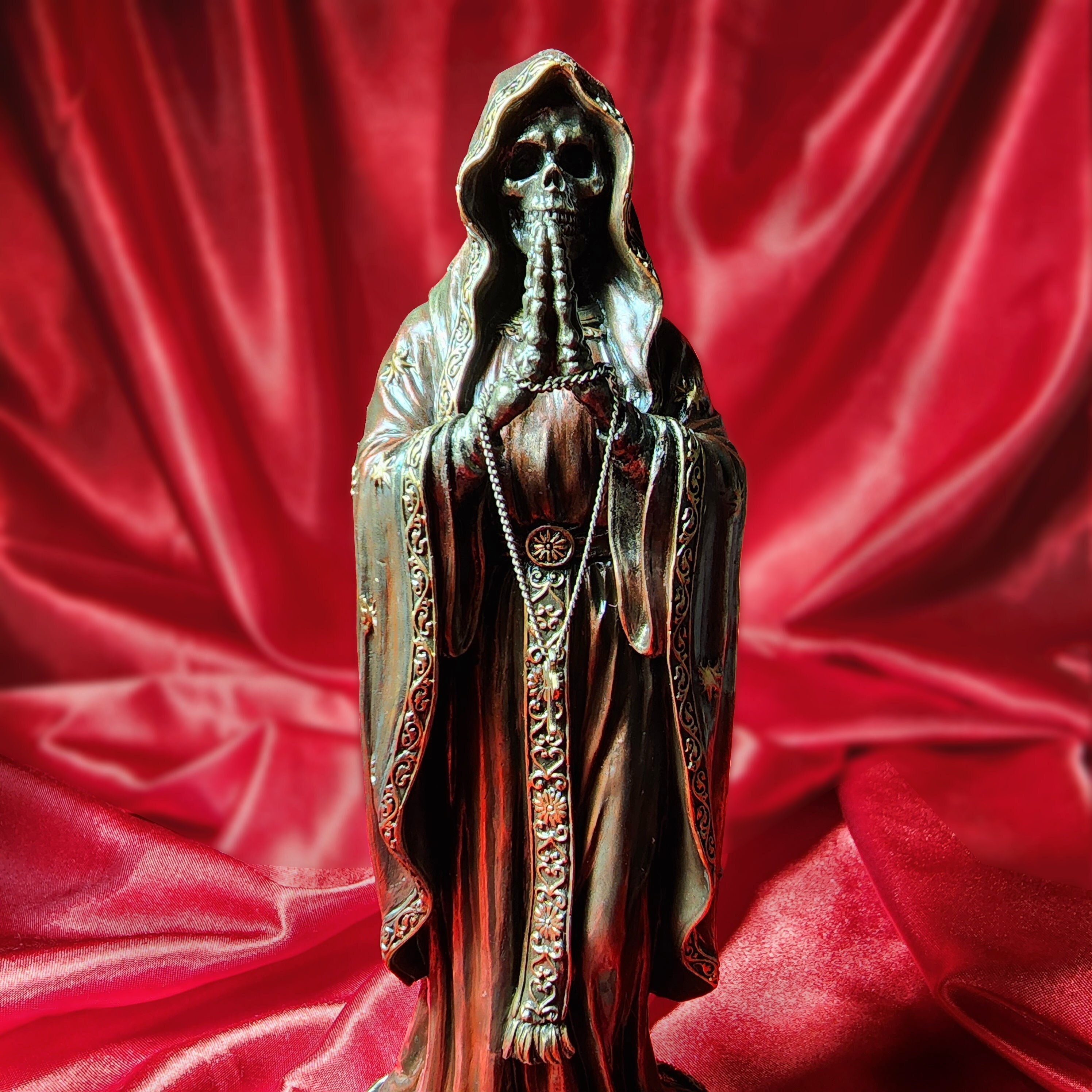 Bronze Santa Muerte With Rosary Santa Muerte Altar Statue - Etsy