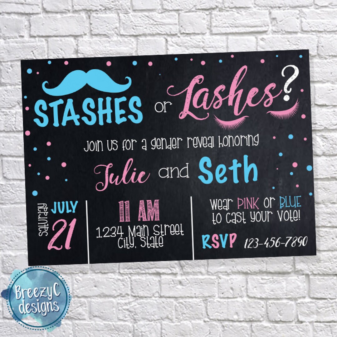 Stashes or Lashes Gender Reveal Invitation, Digital File, Gender Reveal ...