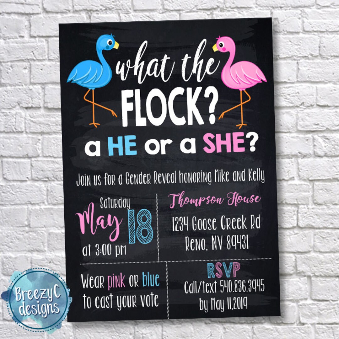 Flamingo Gender Reveal Invitation, Digital File, Gender Reveal Party ...