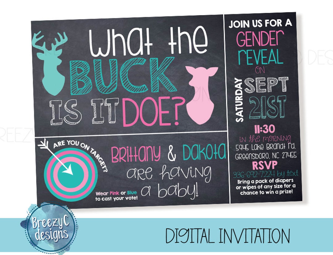 Buck or Doe Gender Reveal Invitation, Digital File, Gender Reveal Party ...