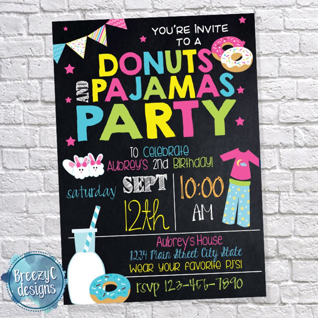 Donut and Pajamas Invitation, Digital File - Etsy