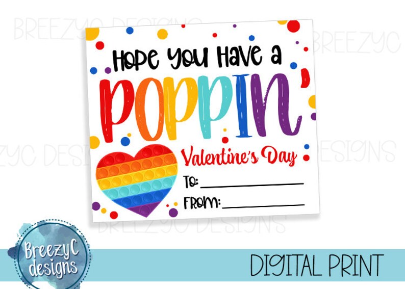 Pop It, Poppin' By, Valentines Tag for Kids, Printable School Valentine ...