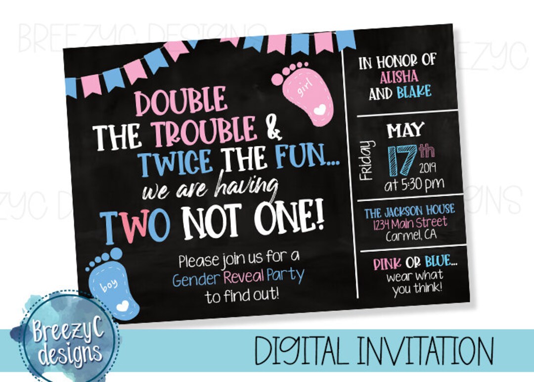 Twins Gender Reveal Invitation, Digital File, Gender Reveal Party - Etsy