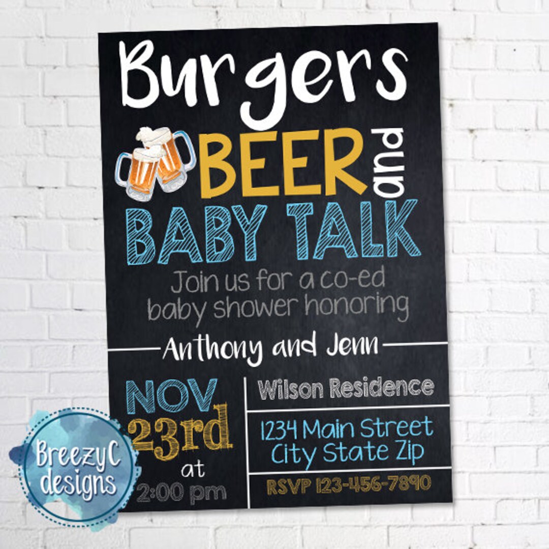 Burgers, Beer and Diaper Baby Shower Invitation, Pink or Blue Baby ...