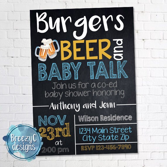 Burgers Beer and Diaper Baby Shower Invitation pink or blue | Etsy