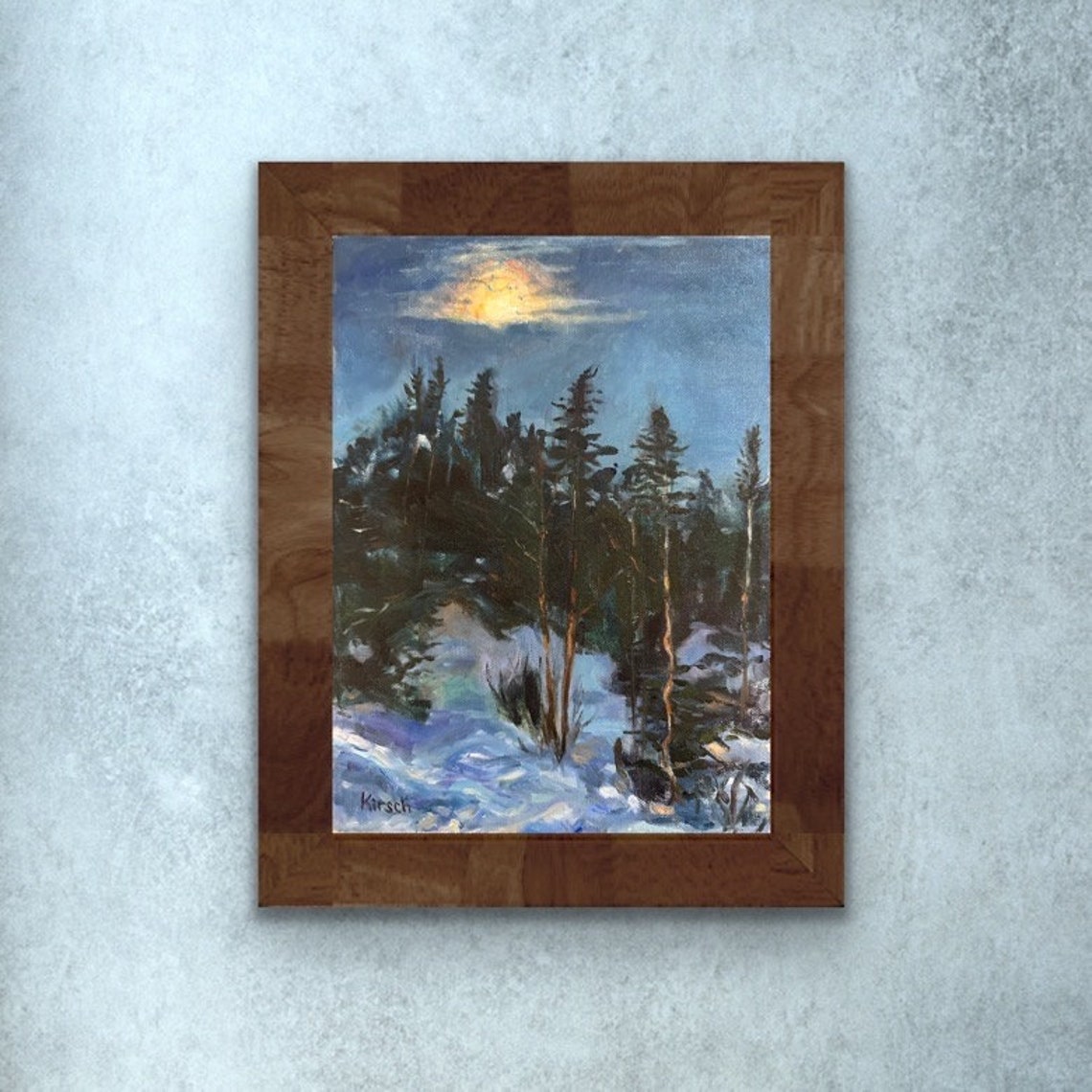 Original Oil, Nocturne, Landscape Painting, "moonlit Mountain in Snow ...