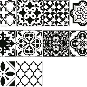 Retro Black and White Spanish Tile Patterns Washi Tape. Extra Wide 3.6 ...