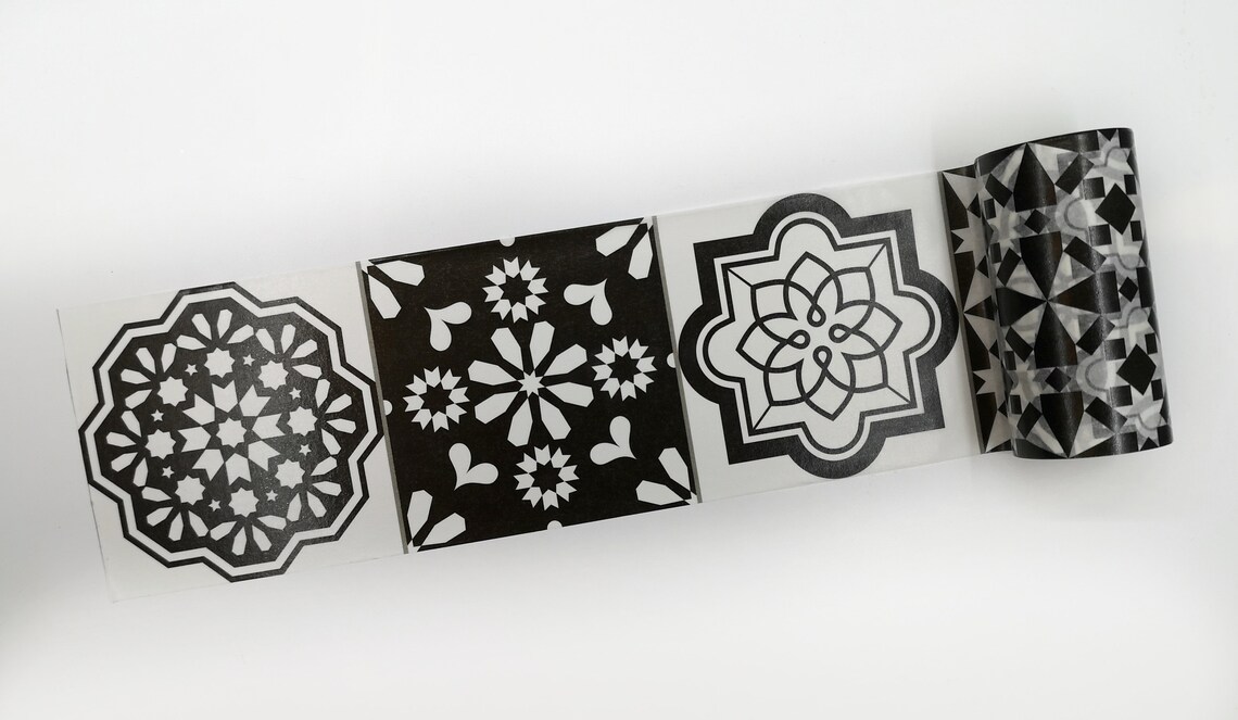 Retro Black and White Spanish Tile Patterns Washi Tape. Extra - Etsy