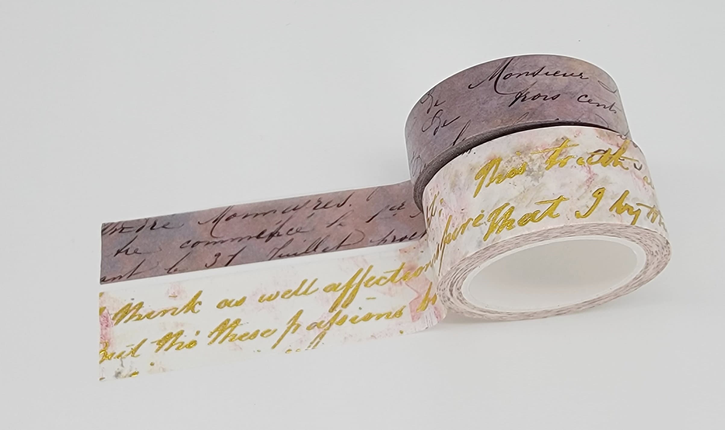Handwritten Script Calligraphy Washi Tape Set. Gold Foil, Extra Long ...