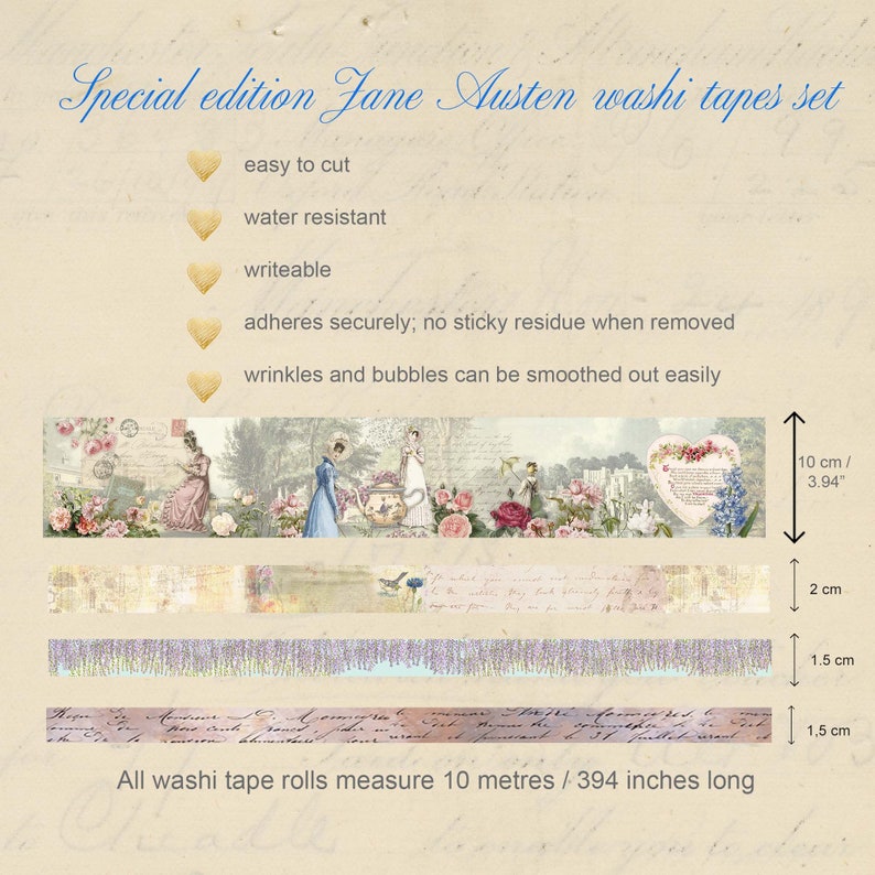 Jane Austen Washi Tape Set: Collage Paper, Stickers & Playing Cards - Etsy