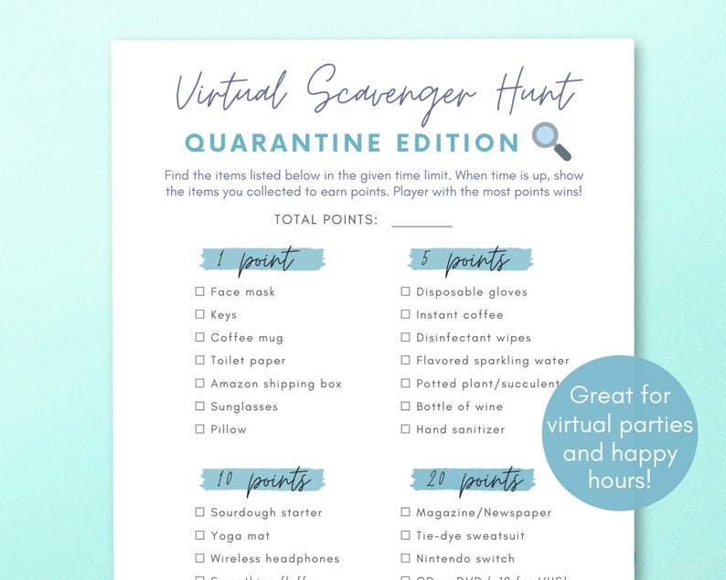 Virtual Scavenger Hunt Adult Scavenger Hunt Quarantine Game | Etsy