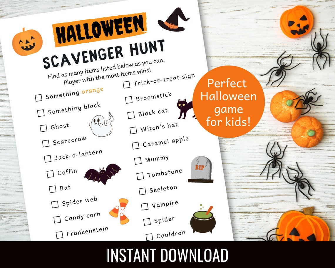 Halloween Scavenger Hunt Game for Kids, Halloween Printable Scavenger ...
