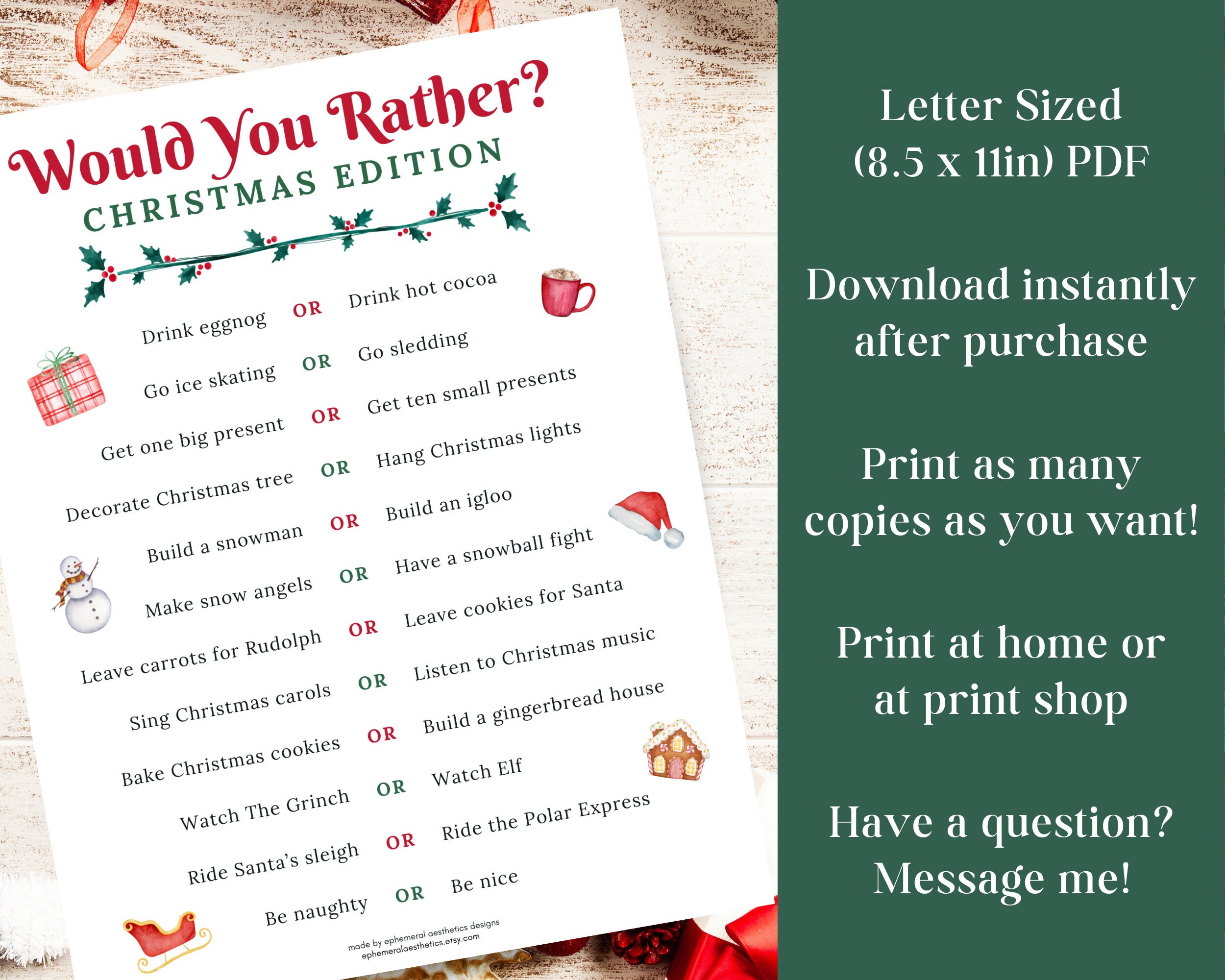 Christmas Would You Rather Game, Christmas This or That Game, Printable ...