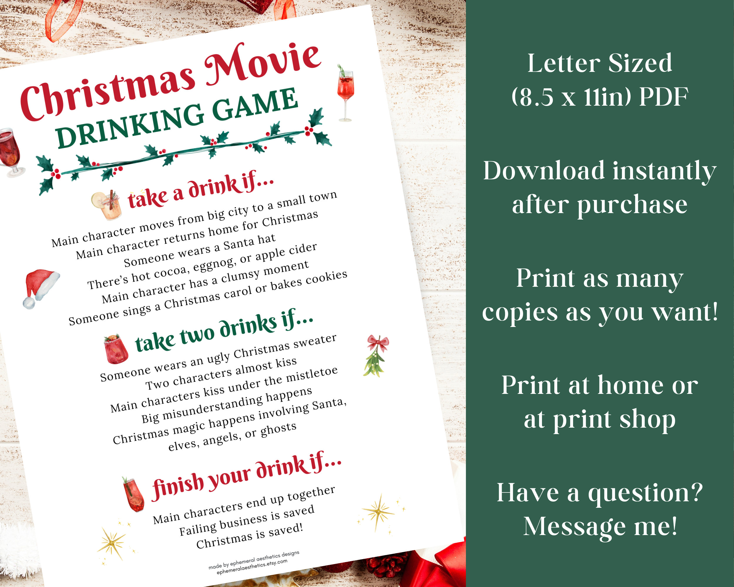 Christmas Movie Drinking Game, Hallmark Movie Drinking Game, Holiday ...