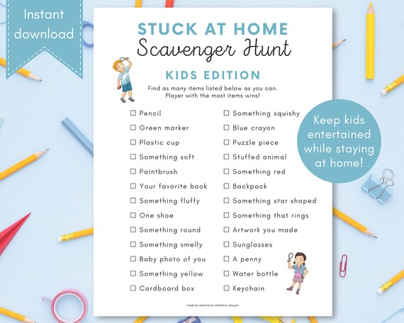 Stuck At Home Scavenger Hunt for Kids Social Distance Game | Etsy