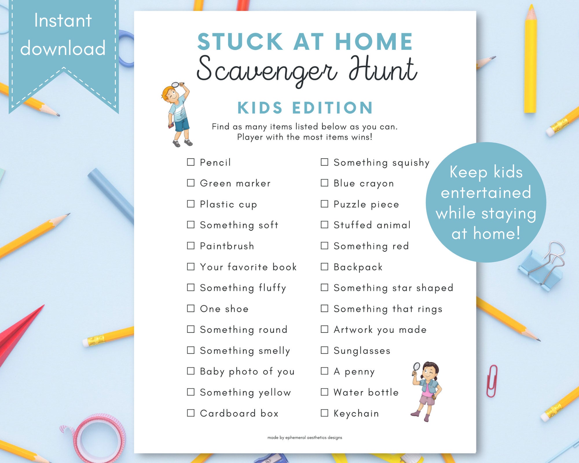 Stuck at Home Scavenger Hunt for Kids Social Distance Game - Etsy