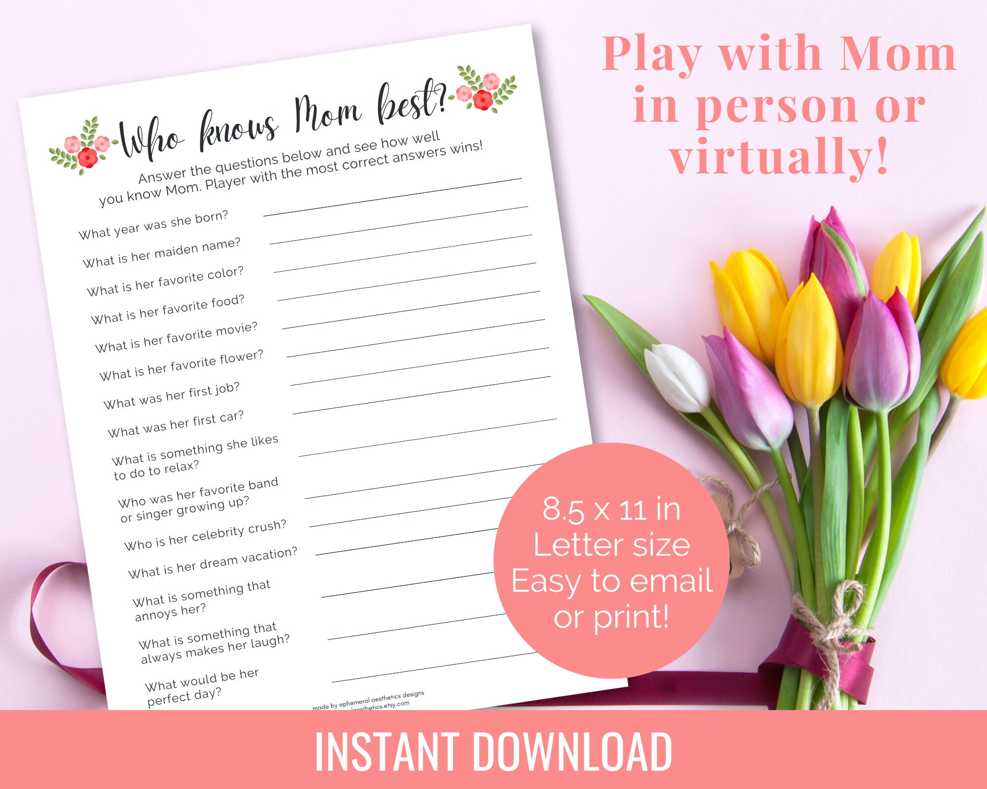 Who Knows Mom Best Game Mother's Day Game Mother's - Etsy