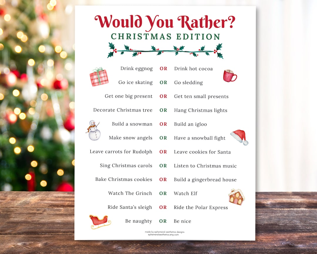 Christmas Would You Rather Game, Christmas This or That Game, Printable ...