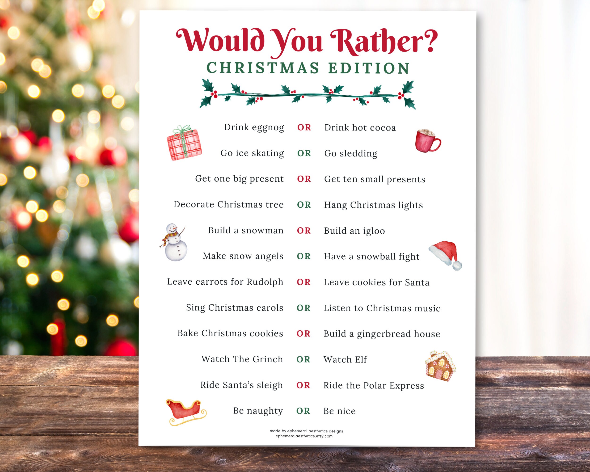 Christmas Would You Rather Game, Christmas This or That Game, Printable ...