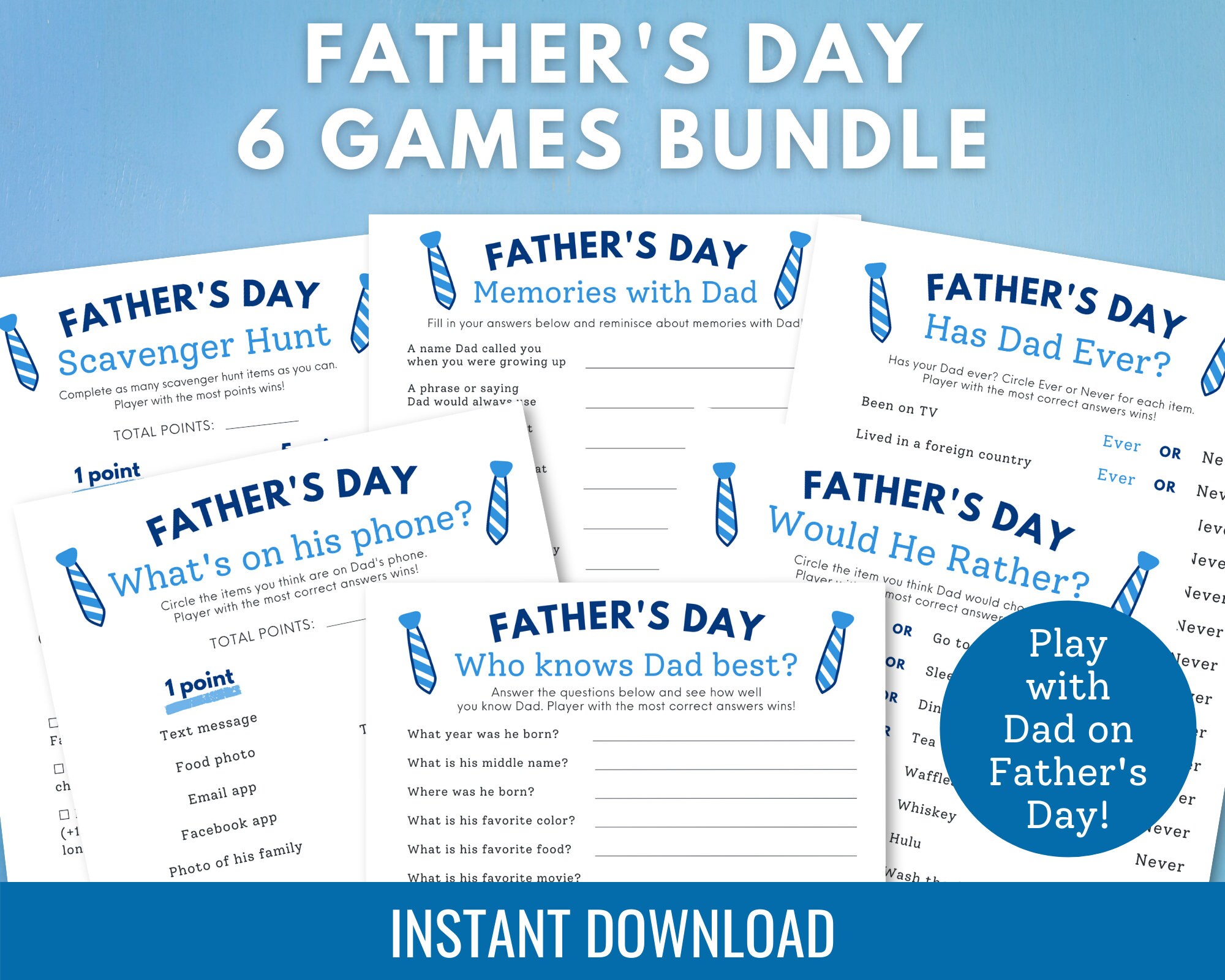 Father's Day 6 Games Bundle, Father's Day Games, Father's Day Activity ...