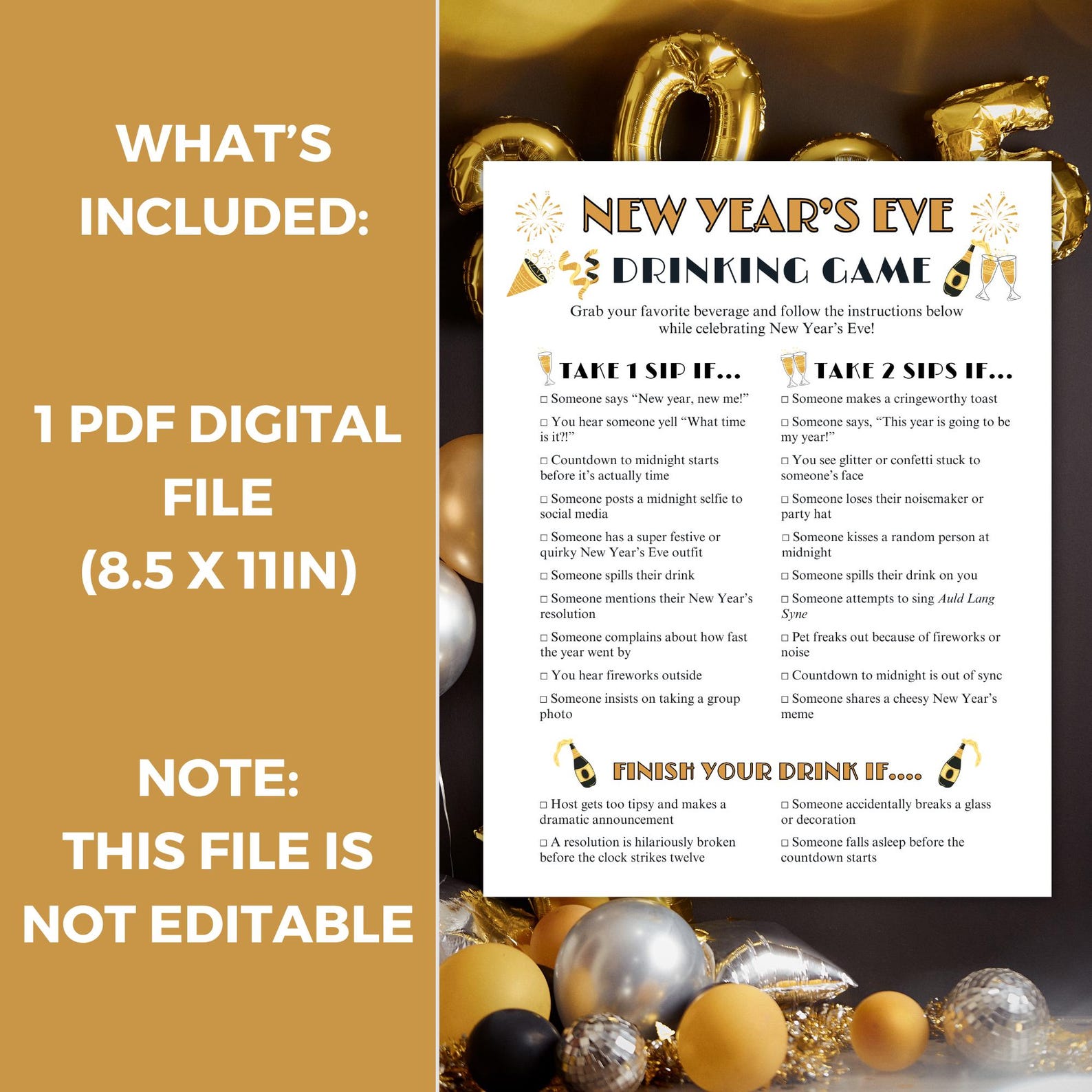 New Year's Eve Drinking Game, NYE Ball Drop Drinking Game, New Year ...