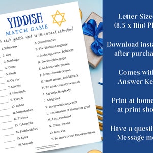 Yiddish Match Game, Jewish Game, Jewish Printable, Jewish Holiday Game ...