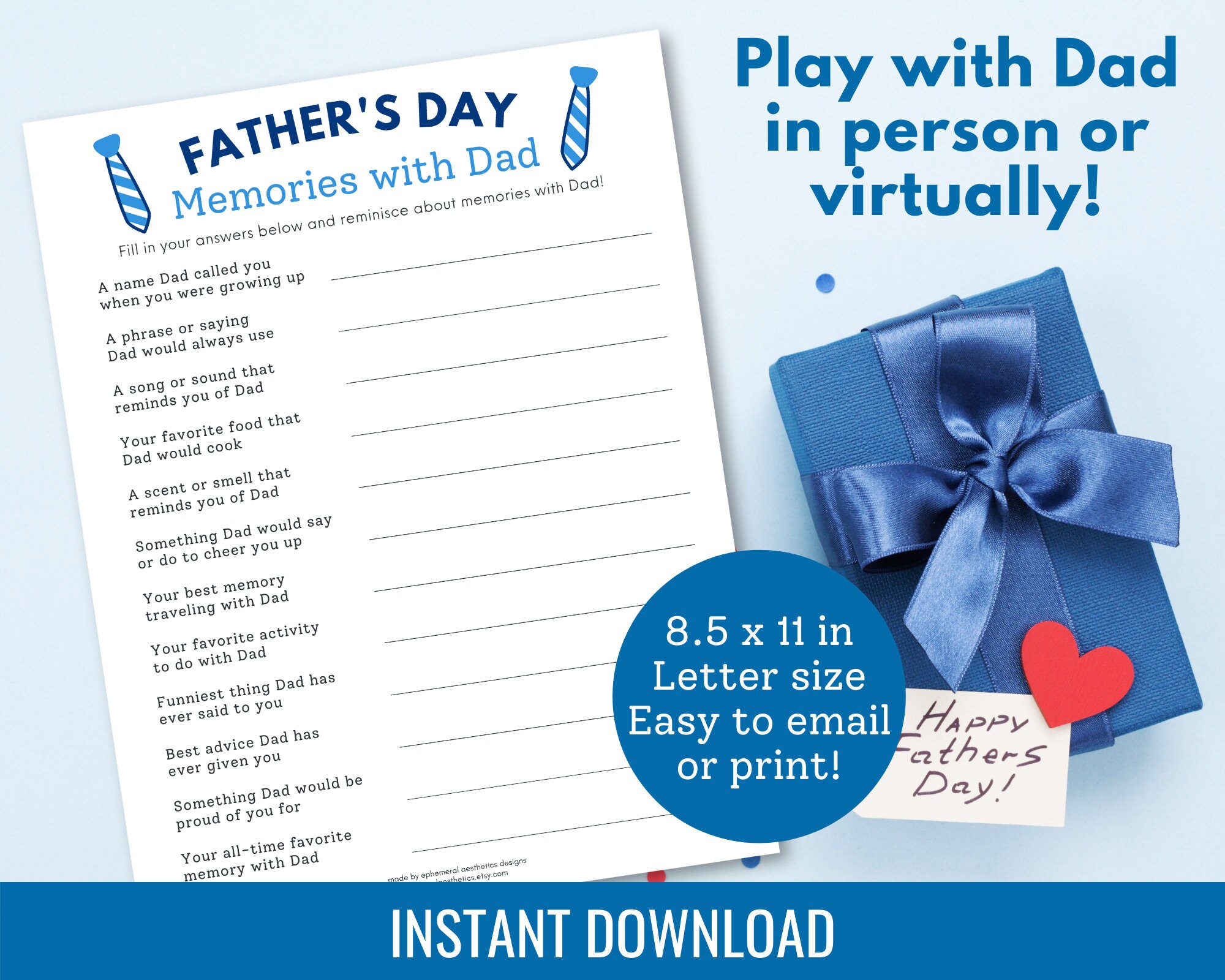 Memories With Dad Father's Day Game Father's Day - Etsy