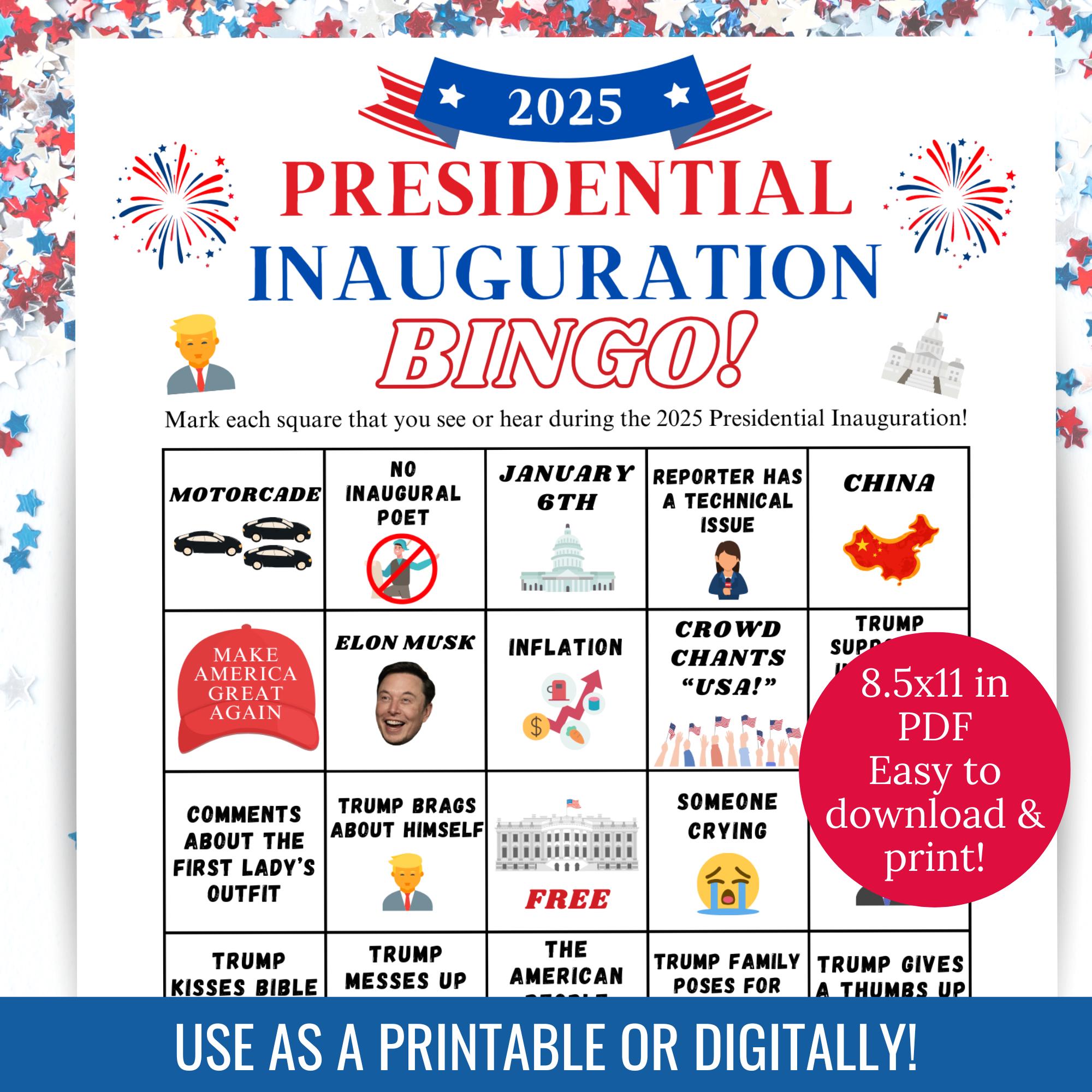 2025 Inauguration Day Bingo, Trump Inauguration Bingo, Printable ...