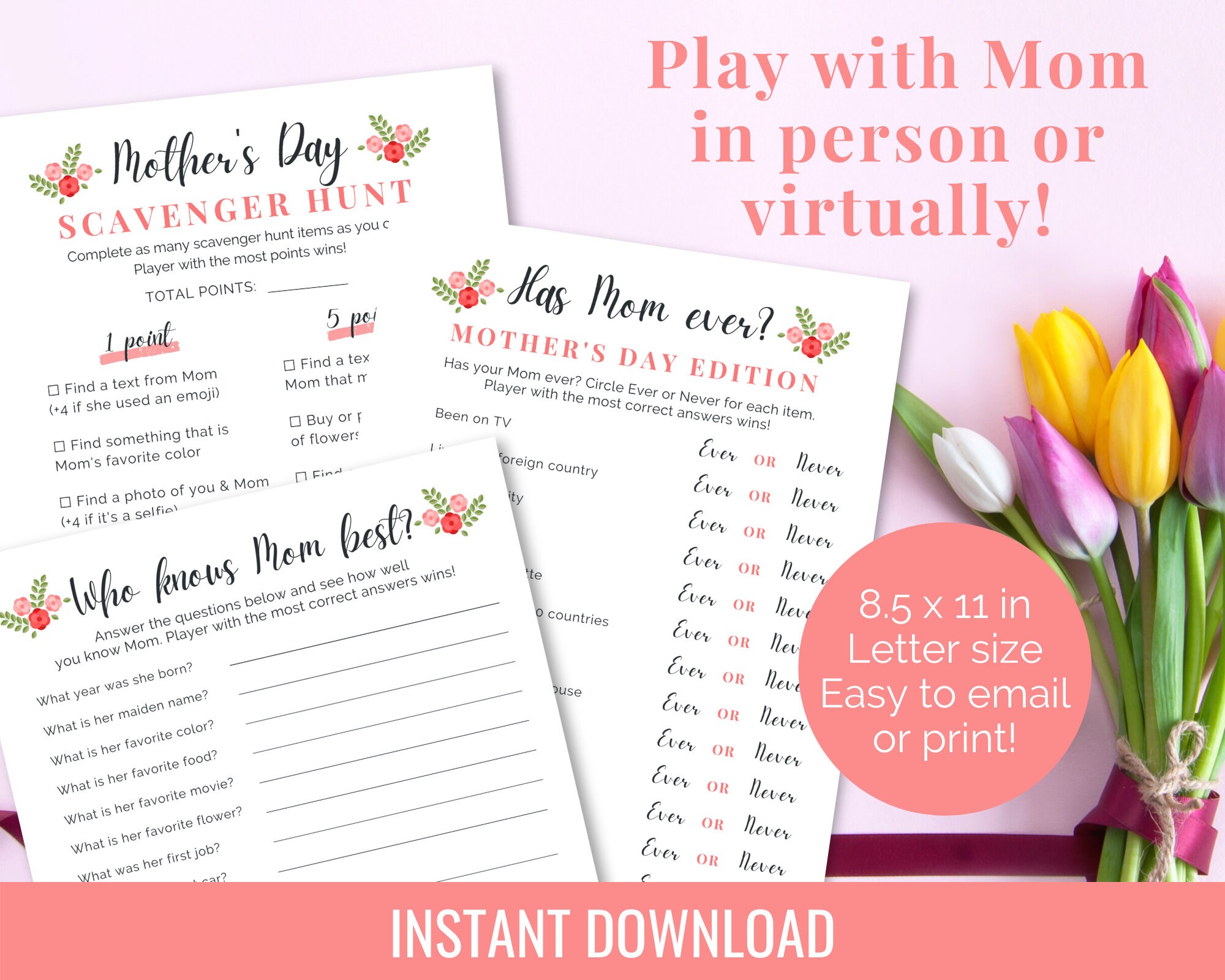 Mother's Day 6 Games Bundle, Mother's Day Games, Mother's Day Activity ...
