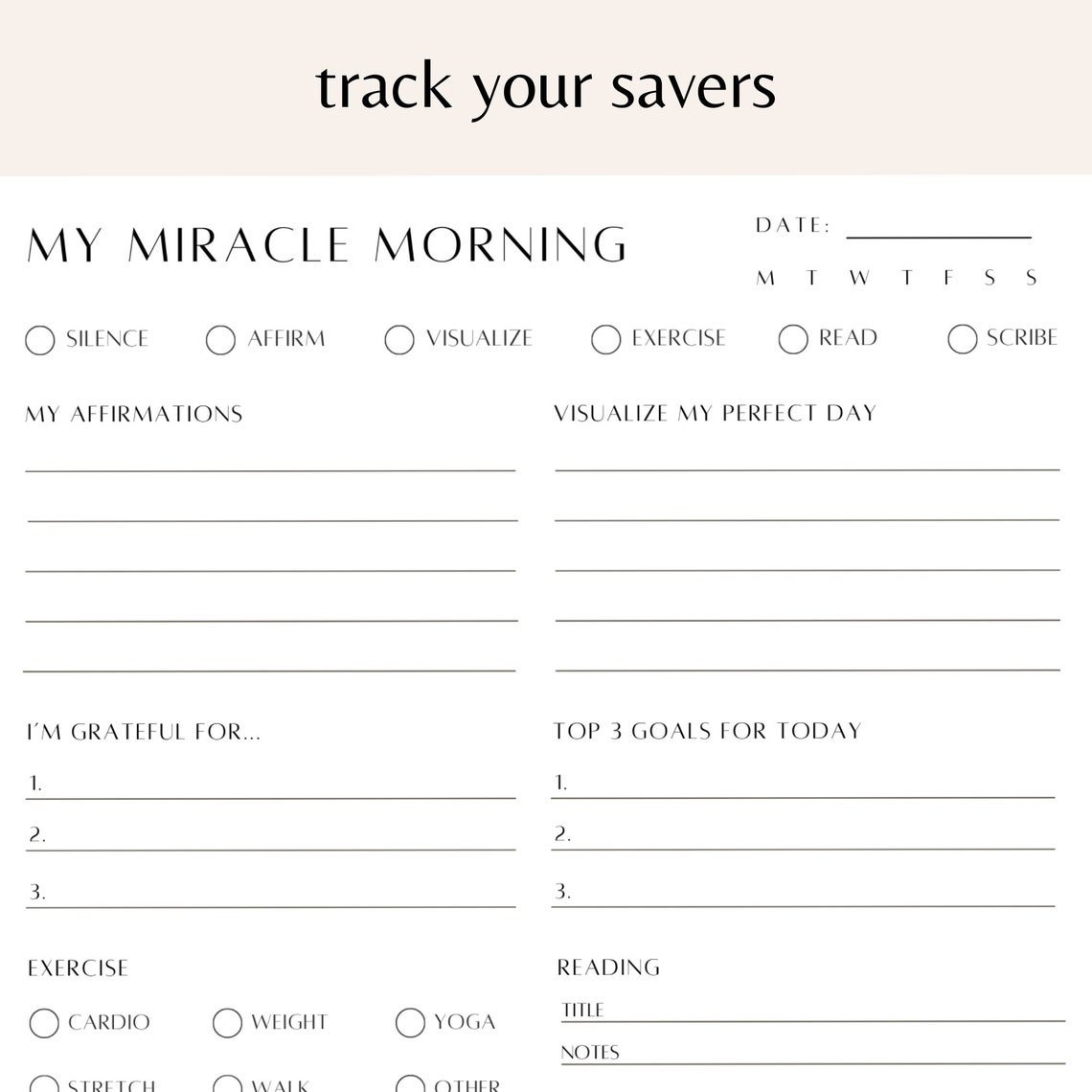 Miracle Morning Printable, Miracle Morning Journal, Miracle Morning ...