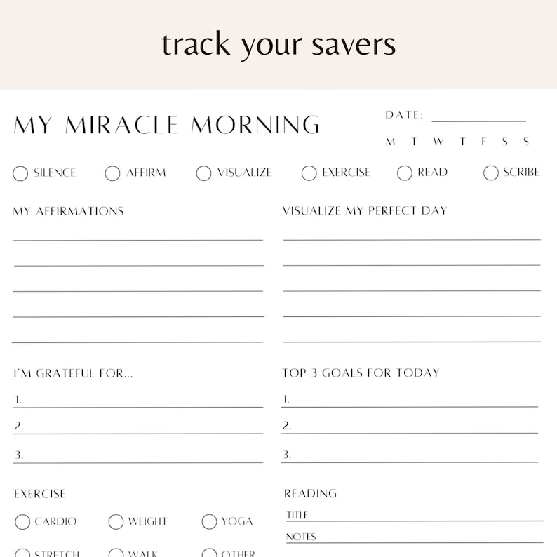 Miracle Morning Journal Printable: SAVERS Habit Tracker (PDF) - Etsy