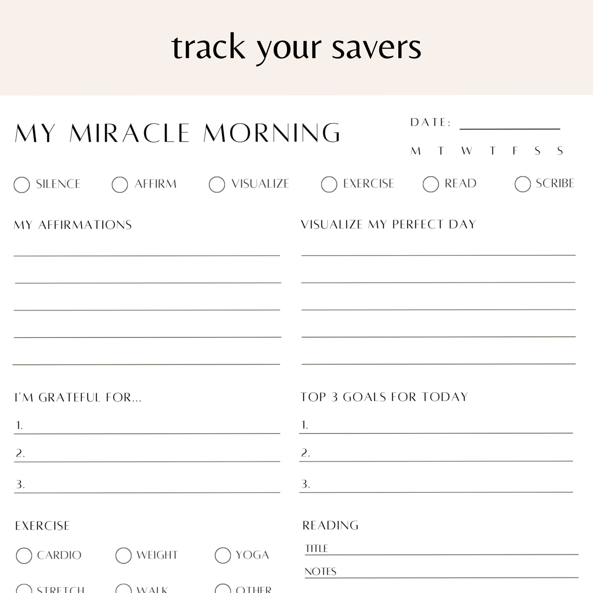 Miracle Morning Journal Printable: SAVERS Habit Tracker (PDF) - Etsy