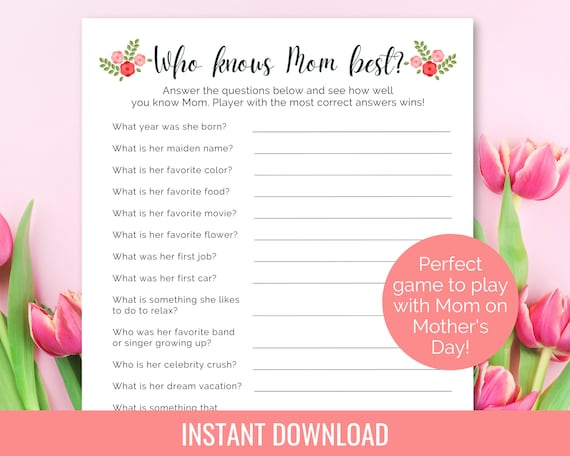 Who Knows Mom Best Game Mother's Day Game Mother's - Etsy